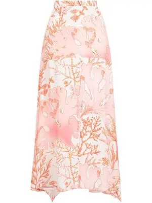 Stella McCartney Coral-print Handkerchief-hem Maxi-skirt - Neutrals