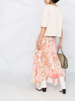 Stella McCartney Coral-print Handkerchief-hem Maxi-skirt