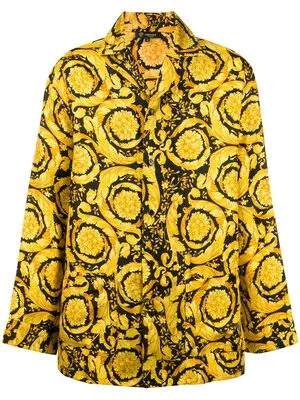 Versace Barocco-print Pyjama Shirt - Yellow