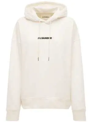 JIL SANDER Logo Cotton Jersey Hoodie - Ivory