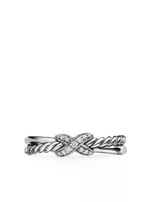 David Yurman Sterling Petite X Diamond Ring - Silver