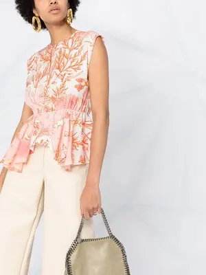 Stella McCartney Coral-print Peplum Blouse