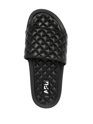 Apl Quilted Leather Slides - Black