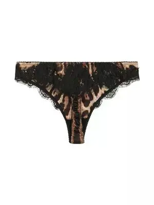Dolce & Gabbana Leopard-print Lace-trim Thong - Brown