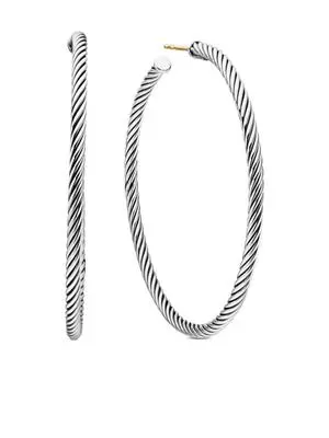 David Yurman Sterling Sculpted Cable Hoop Earrings