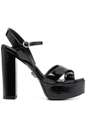 Philipp Plein Patent-effect Heeled Sandals - Black