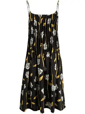 Opening Ceremony Rose-print Pleated Dress - Black