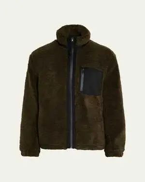 Vince Faux Sherpa Zip-up Jacket - Dark Leaf