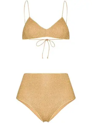 Oseree Lumiére Metallic High-waist Bikini Set - Gold