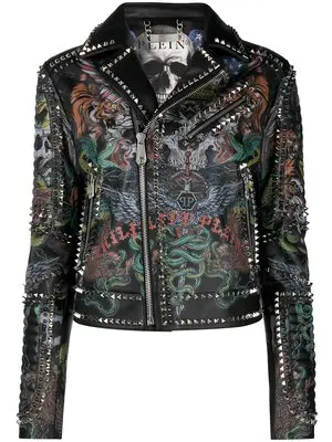 Philipp Plein Tattoo-print Biker Jacket - Black