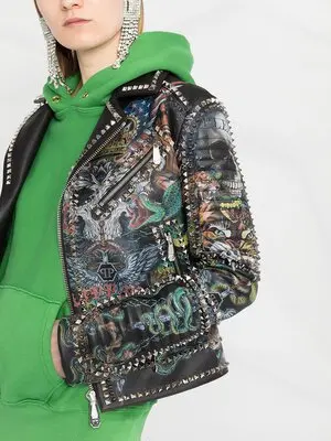 Philipp Plein Tattoo-print Biker Jacket