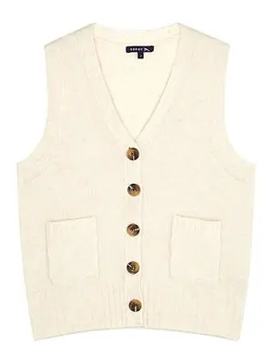 Soeur Fluo Cream Sleeveless Fine-knit Cardigan
