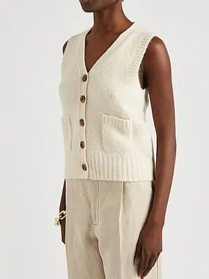 Soeur Fluo Cream Sleeveless Fine-knit Cardigan