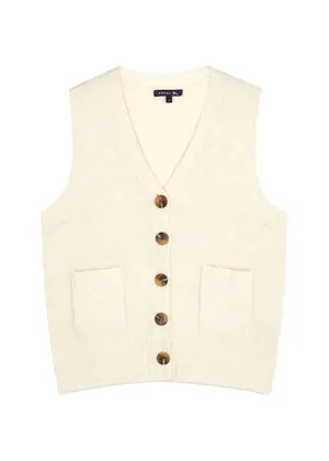 Soeur Fluo Cream Sleeveless Fine-knit Cardigan