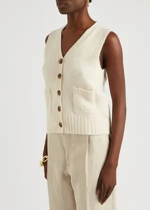 Soeur Fluo Cream Sleeveless Fine-knit Cardigan