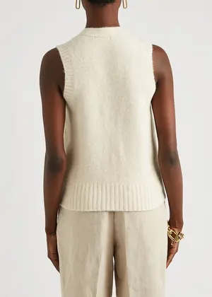 Soeur Fluo Cream Sleeveless Fine-knit Cardigan