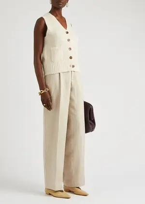 Soeur Fluo Cream Sleeveless Fine-knit Cardigan