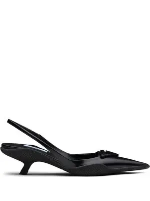 Prada Triangle Patch Slingback Pumps - Black