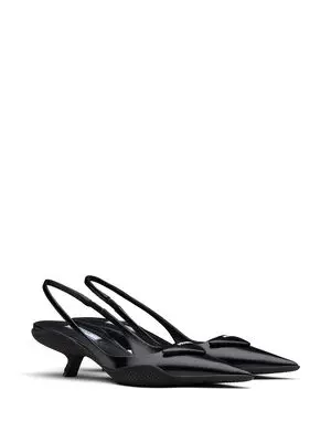 Prada Triangle Patch Slingback Pumps - Black