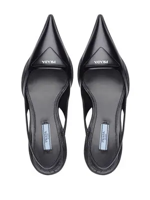 Prada Triangle Patch Slingback Pumps - Black