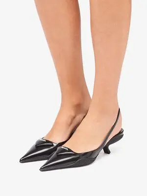 Prada Triangle Patch Slingback Pumps - Black