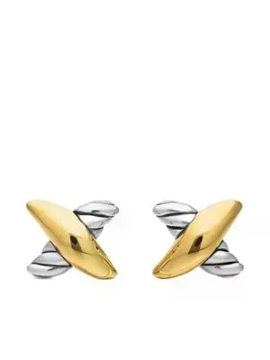 David Yurman 18kt Yellow And Sterling Silver Petite X Stud Earrings - Gold