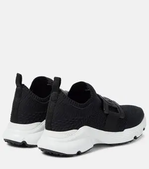 TOD'S Leather-trimmed Knit Sneakers - Black