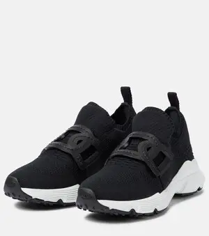 TOD'S Leather-trimmed Knit Sneakers - Black