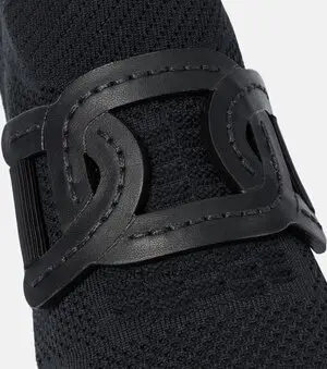TOD'S Leather-trimmed Knit Sneakers - Black