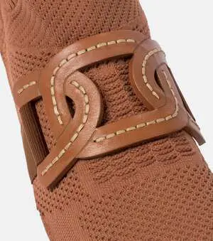 TOD'S Leather-trimmed Knit Sneakers - Beige