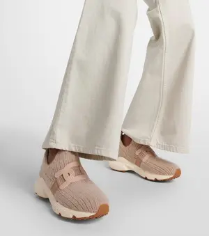 TOD'S Leather-trimmed Knit Sneakers - Beige