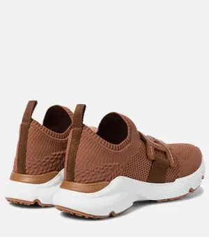 TOD'S Leather-trimmed Knit Sneakers - Beige