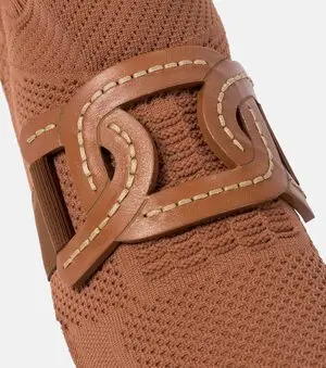 TOD'S Leather-trimmed Knit Sneakers - Beige