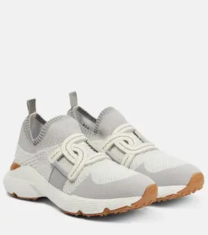 TOD'S Trimmed Knit Sneakers - Grey
