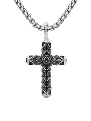 David Yurman Sterling Chevron Cross Diamond Pendant