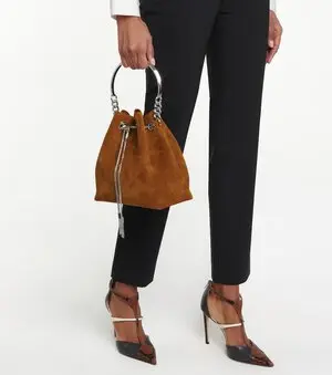 JIMMY CHOO Bon Bon Medium Suede Bucket Bag
