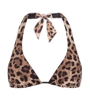 Dolce & Gabbana Leopard-print Halterneck Bikini Top - Beige