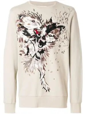 IH NOM UH NIT Embroidered Wolf Sweatshirt - Neutrals