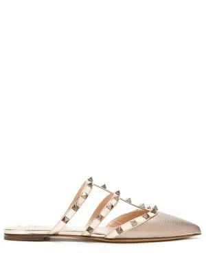 Valentino Garavani Rockstud Slip-on Flat Mules Gold
