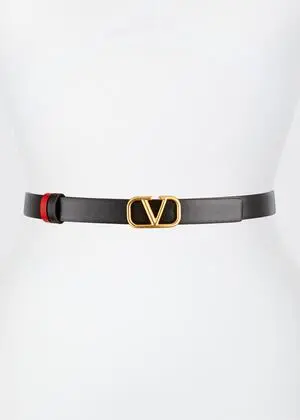 Valentino Garavani VLOGO Leather Belt Black/red