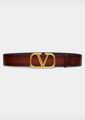Valentino Garavani VLOGO Leather Belt Tan