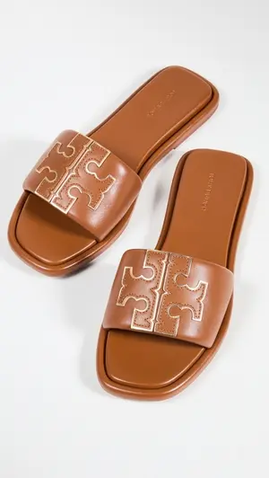 Tory Burch Double T Sport Slides - Bourbon Miele/gold