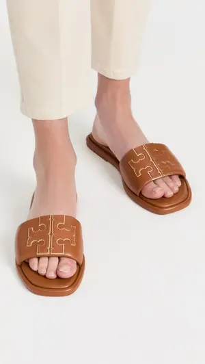 Tory Burch Double T Sport Slides - Bourbon Miele/gold