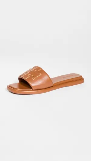 Tory Burch Double T Sport Slides - Bourbon Miele/gold