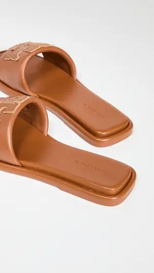 Tory Burch Double T Sport Slides - Bourbon Miele/gold