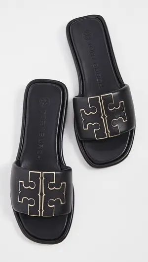 Tory Burch Double T Sport Slides - Perfect Black/gold