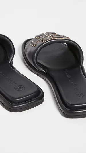 Tory Burch Double T Sport Slides - Perfect Black/gold