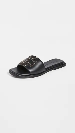 Tory Burch Double T Sport Slides - Perfect Black/gold