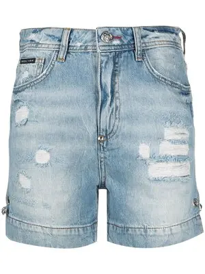 Philipp Plein Iconic Pins Denim Shorts