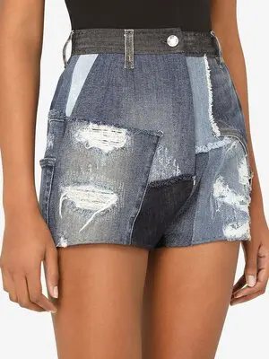 Dolce & Gabbana Distressed Patchwork Denim Shorts